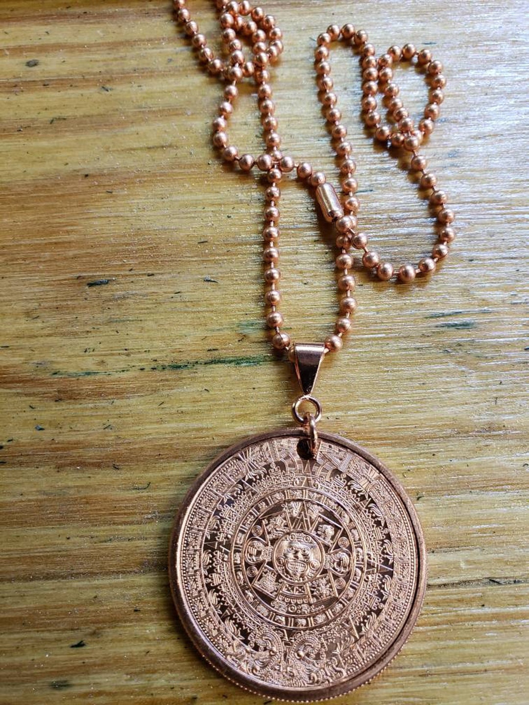 Copper Aztec Calendar Necklace - Copper Coin Necklace - Copper Aztec ...