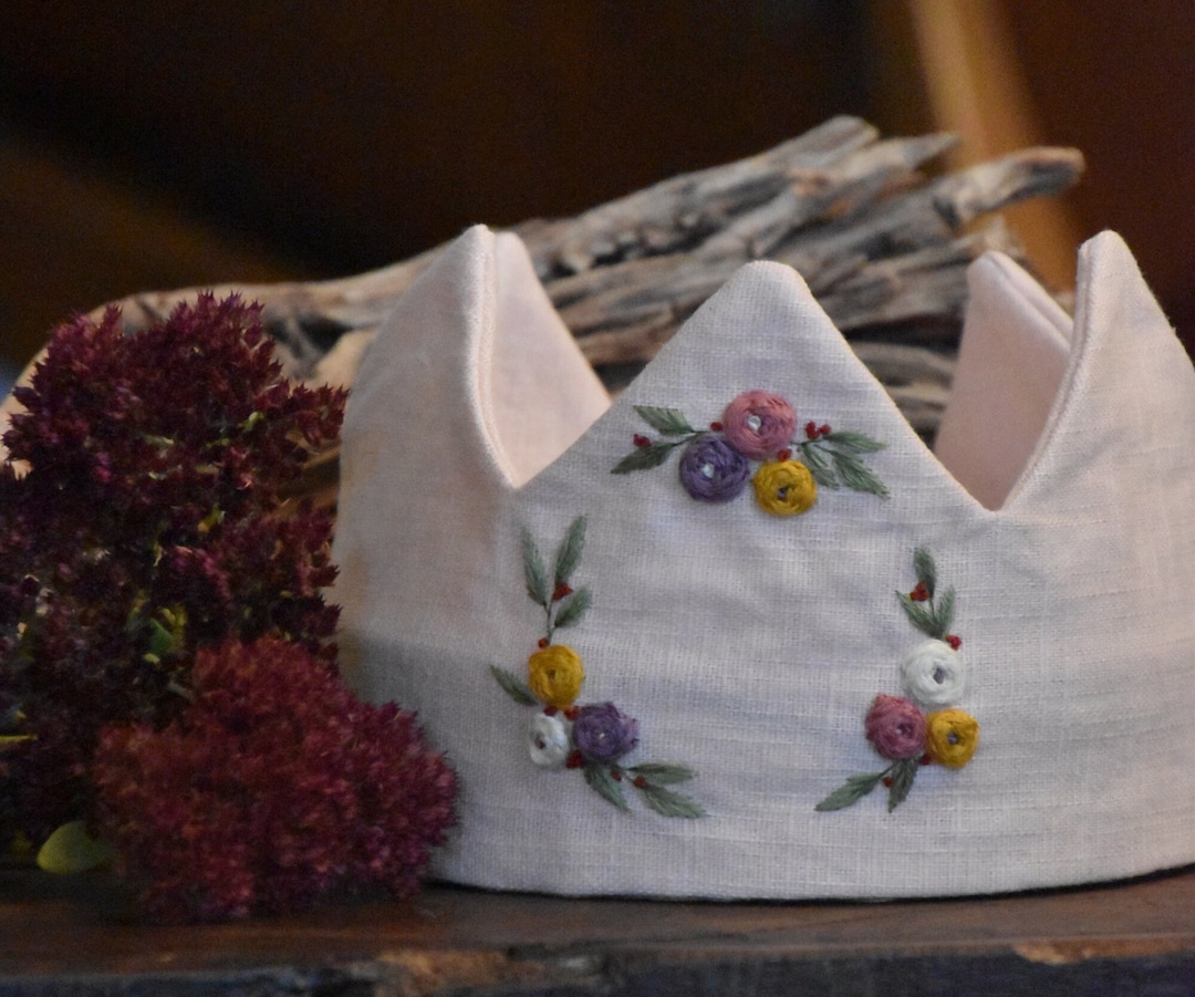 Birthday Crown, Fabric Crown, Roleplay, Hand Embroidery, Flowers, - Etsy