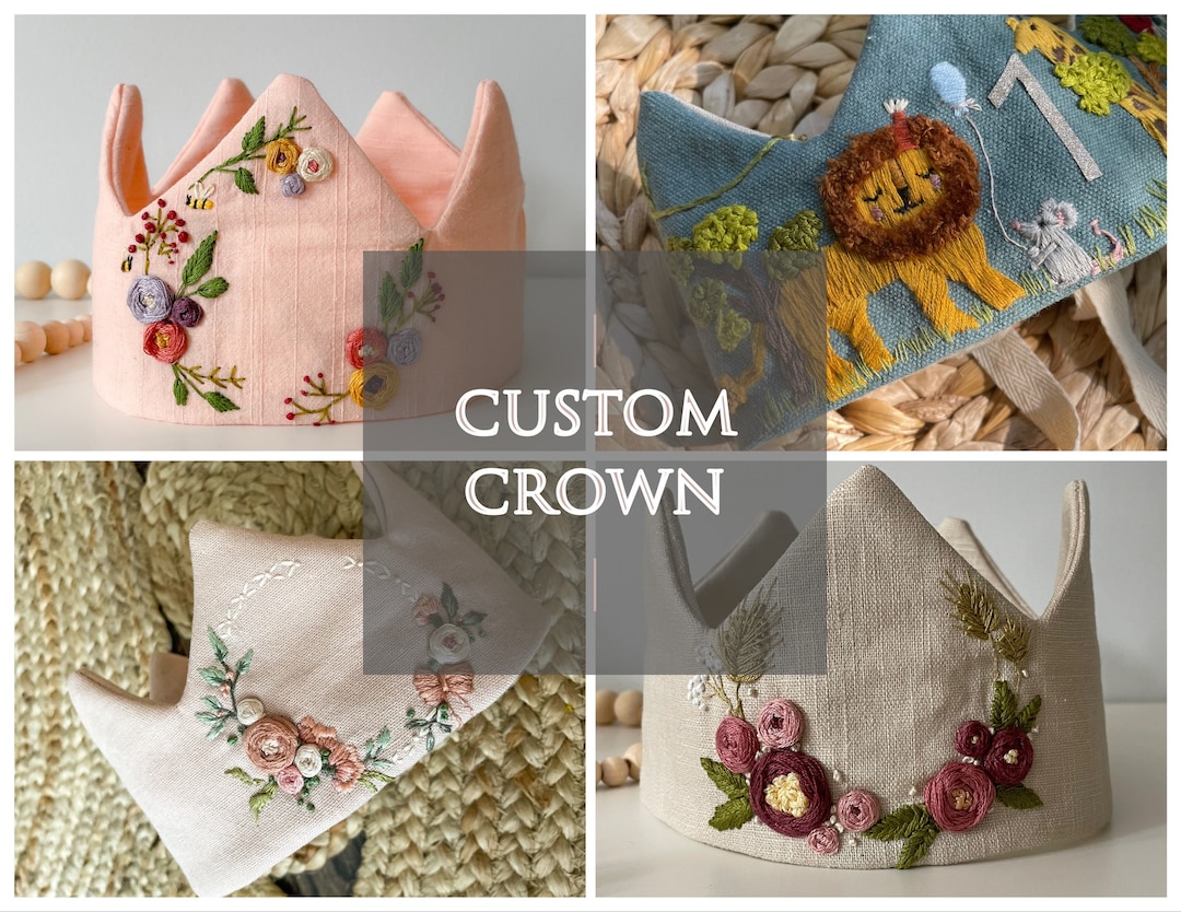 Custom Crown, Embroidered Fabric Crown, Birthday Crown - Etsy