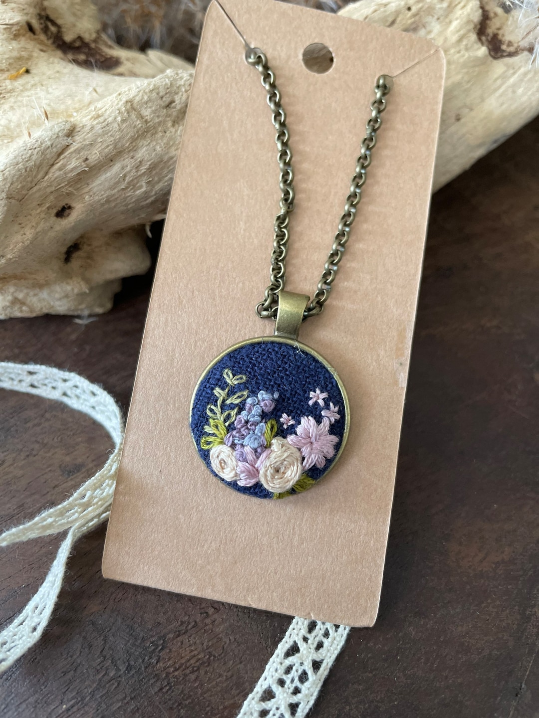 Hand Embroidered Jewelry, Embroidery Necklace, Fiber Art Pendant ...