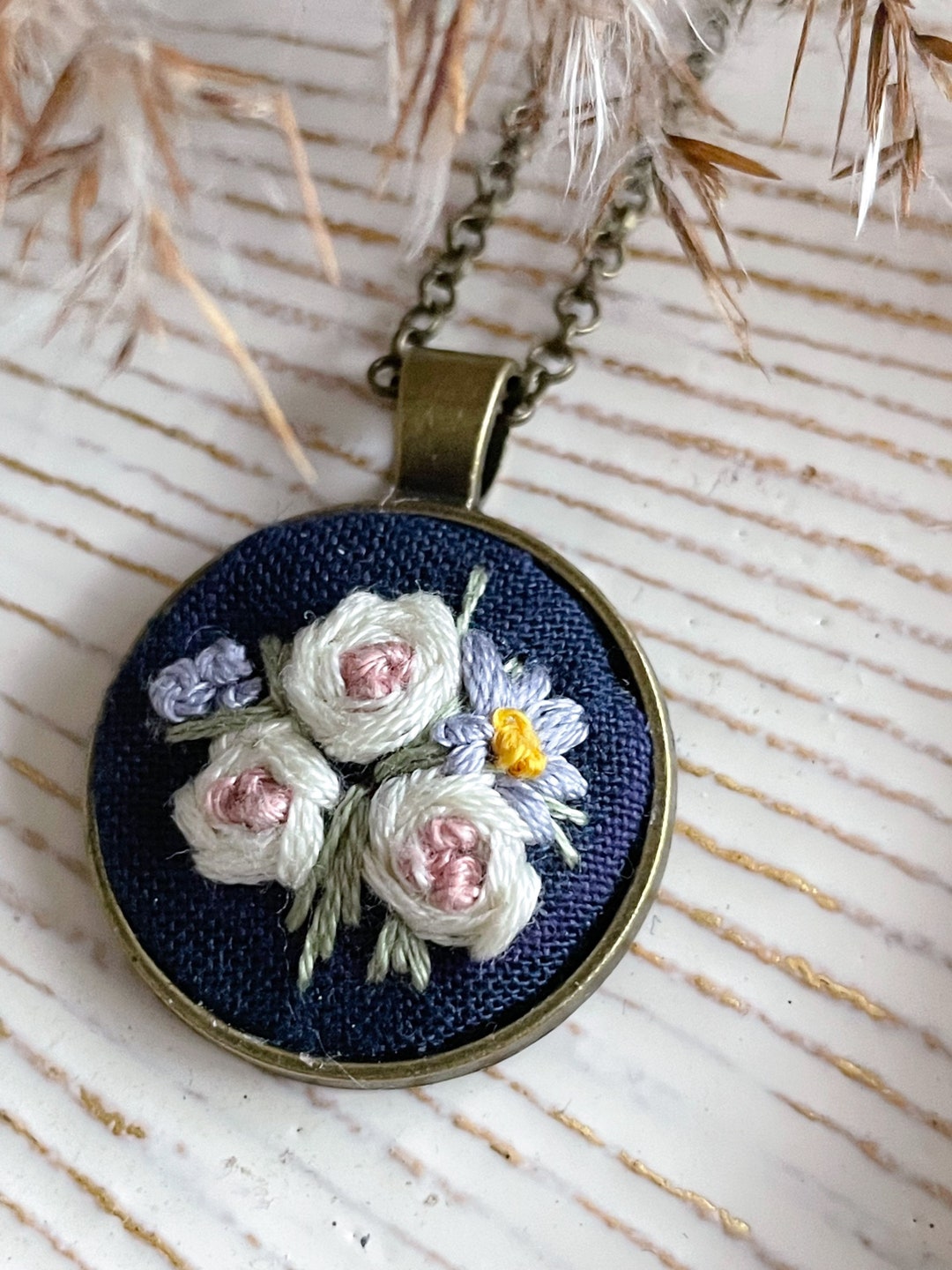 Hand Embroidered Jewelry, Embroidery Necklace, Fiber Art Pendant ...
