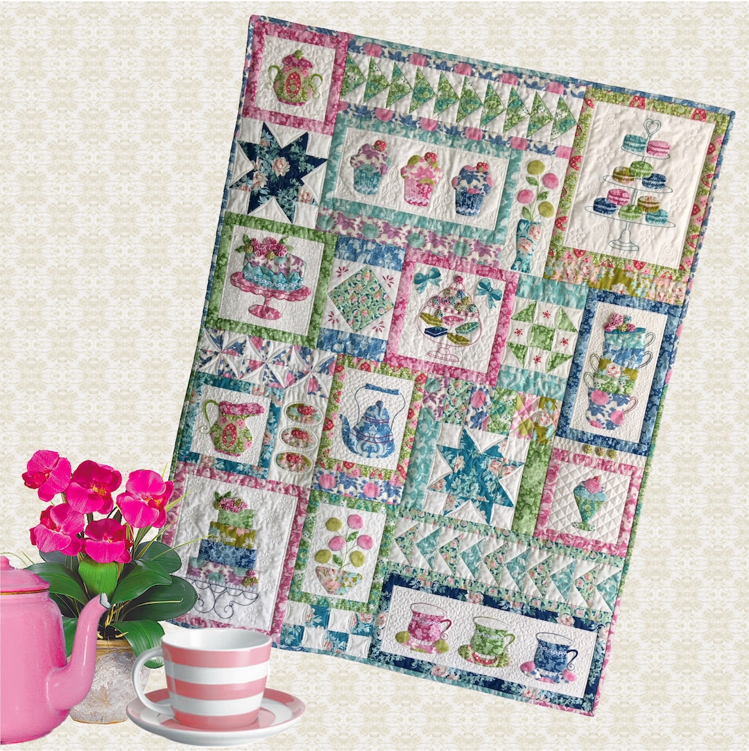The Tea Party Patchwork and Applique Quilt Pattern (digital Download ...