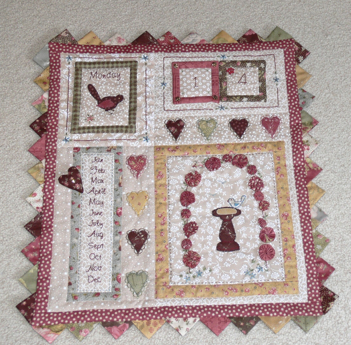 Garden Dreams Perpetual Calendar Appliqued Wall Quilt Pattern - 19 Mini ...