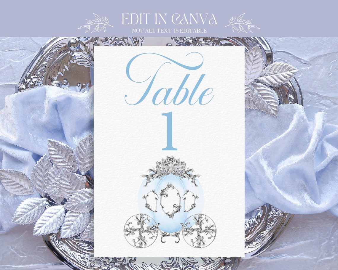 Cinderella Carriage Table Numbers Editable Template - Etsy