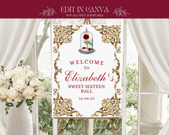 Beauty and the Beast Welcome Sign Editable Template - Etsy