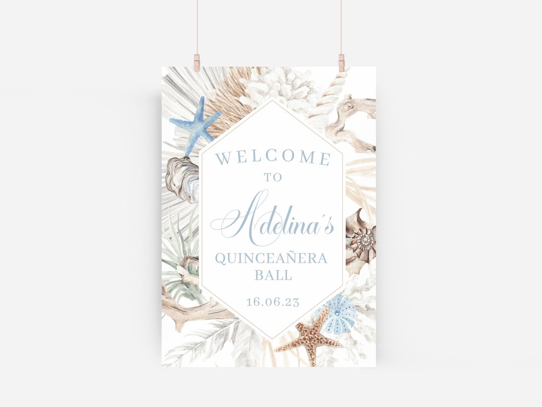 Watercolor Seashell Welcome Sign: Beach Theme Printable (canva Template ...