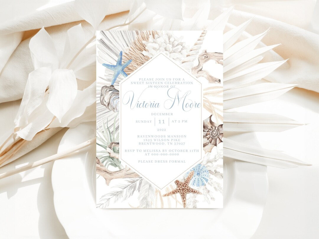 Beach Sweet Sixteen Invitation Template, Sweet 16 Invite, Boho Invite ...