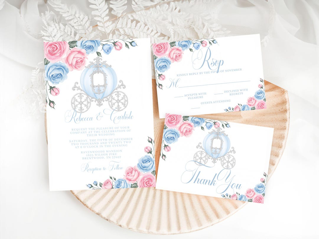 Cinderella Wedding Invitation Suite Template, Watercolor Carriage ...