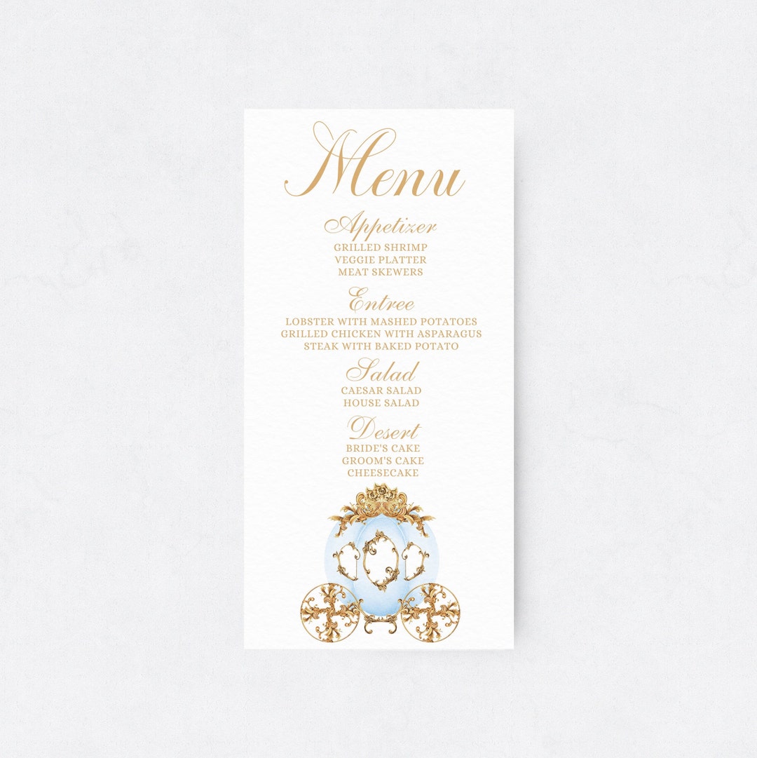 Cinderella Wedding Menu, Editable Template, Instant Download ...