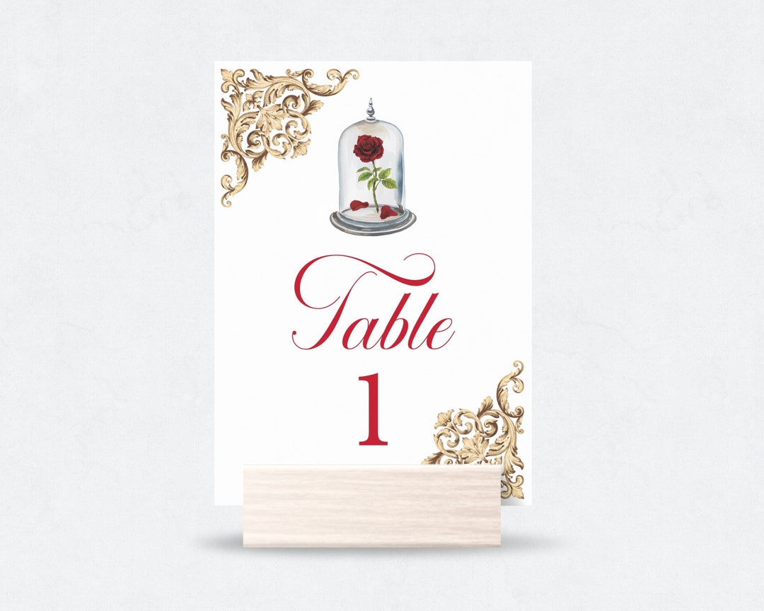 Beauty and the Beast Table Numbers, Editable Template, Enchanted Rose ...