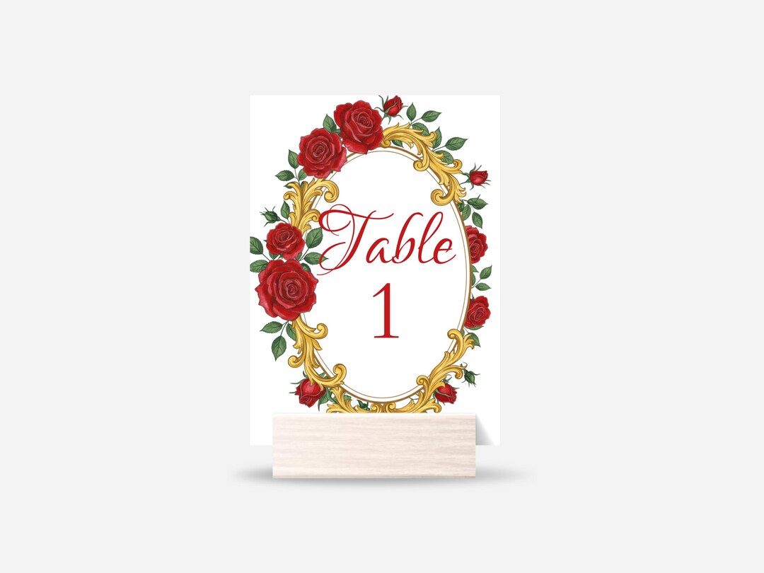 Beauty and the Beast Table Numbers, Editable Template, Enchanted Rose ...