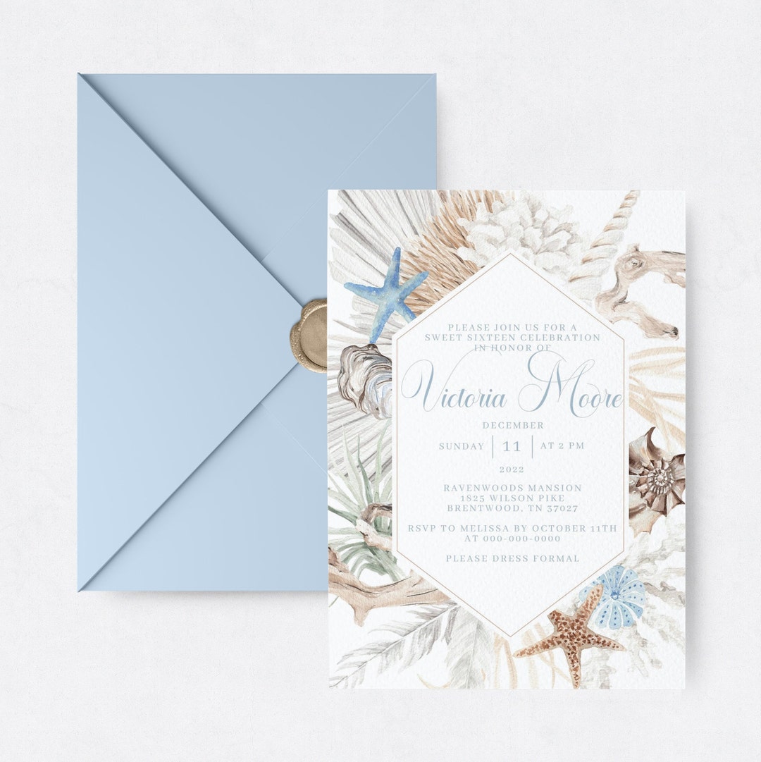 Beach Sweet Sixteen Invitation Template Sweet 16 Invite Boho - Etsy