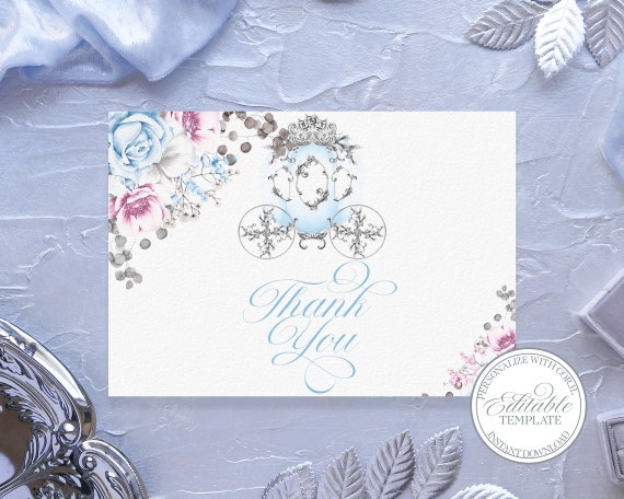 Cinderella Thank You Card Printable Editable Template | Etsy