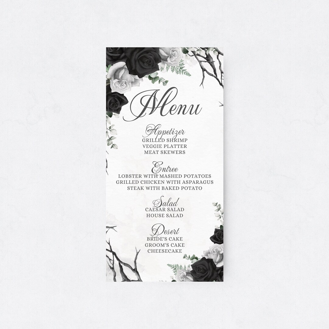 Villains Gothic Menu, Editable Template, Wedding Menu, Instant Download ...