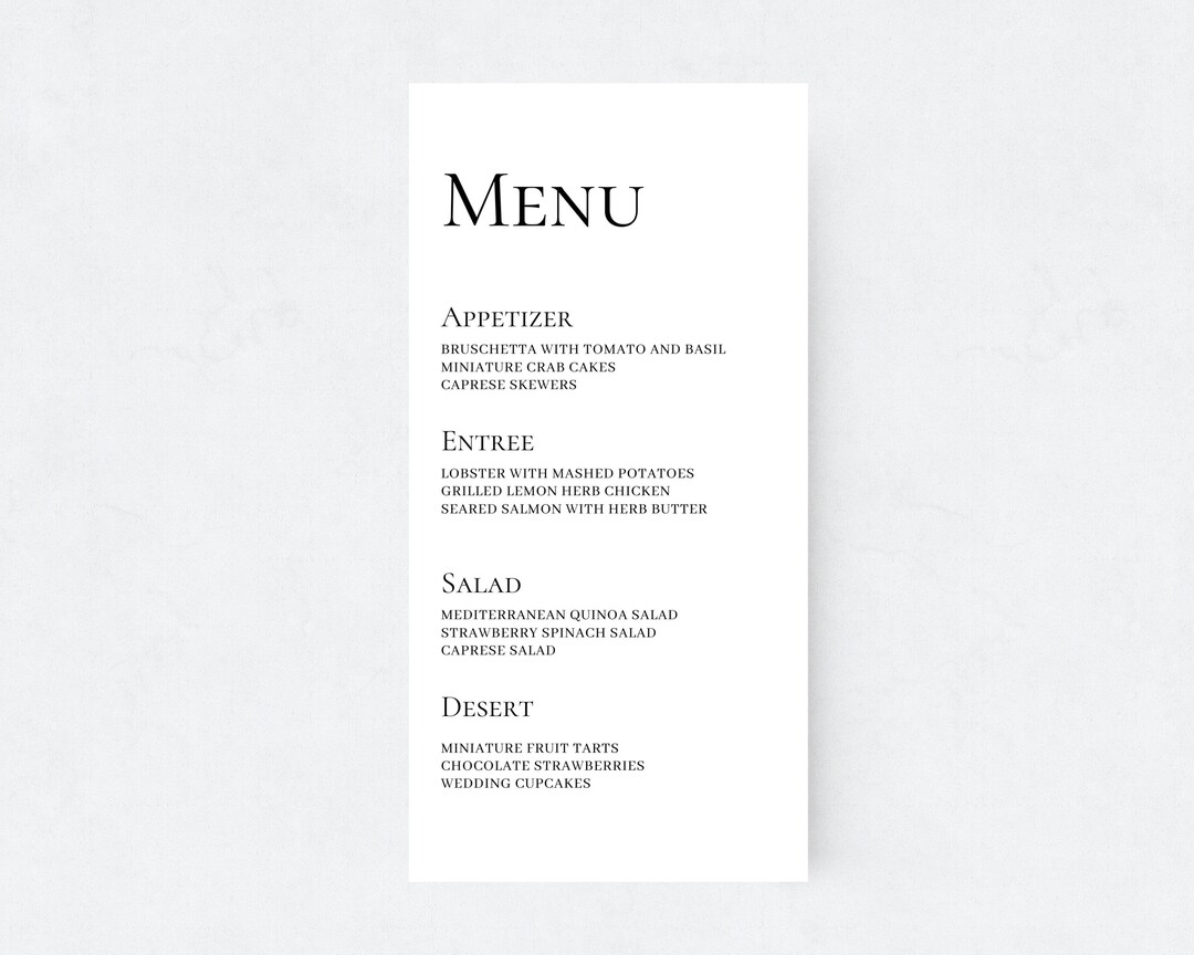 Minimalist Menu Card Template, Digital Card, Minimalist, Modern, Simple ...