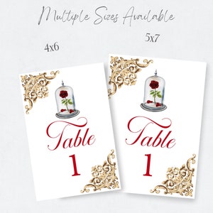 Beauty and the Beast Table Numbers, Editable Template, Enchanted Rose ...