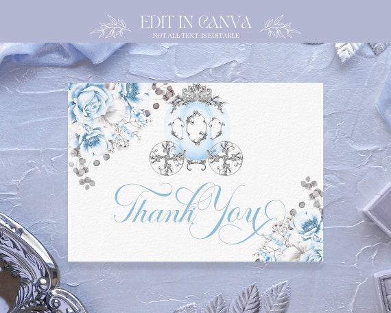 Cinderella Thank You Card Printable Editable Template - Etsy