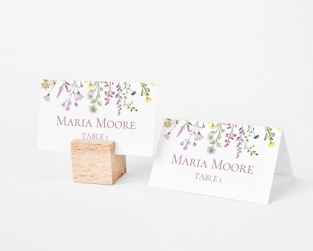 Wildflower Place Card Template, Personalized DIY Place Cards, Floral ...
