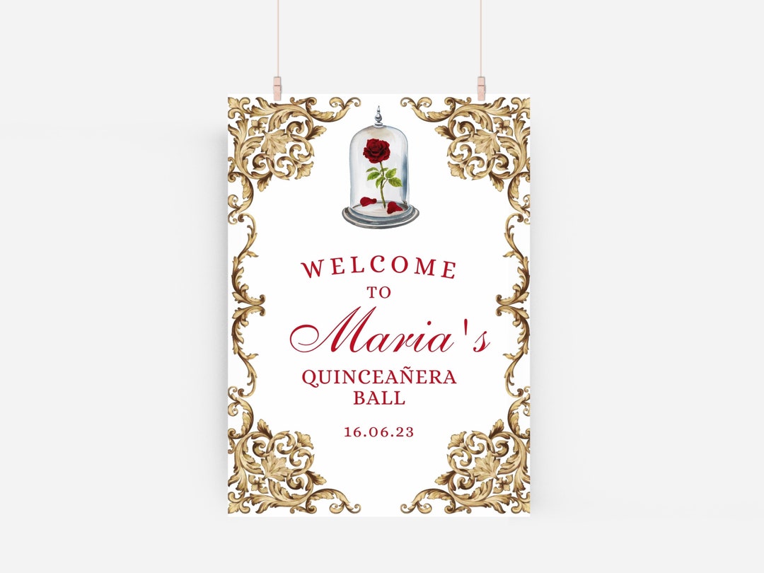 Beauty and the Beast Welcome Sign Editable Template - Etsy