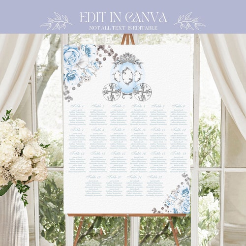 Cinderella Seating Chart Editable Template Rose Wedding - Etsy