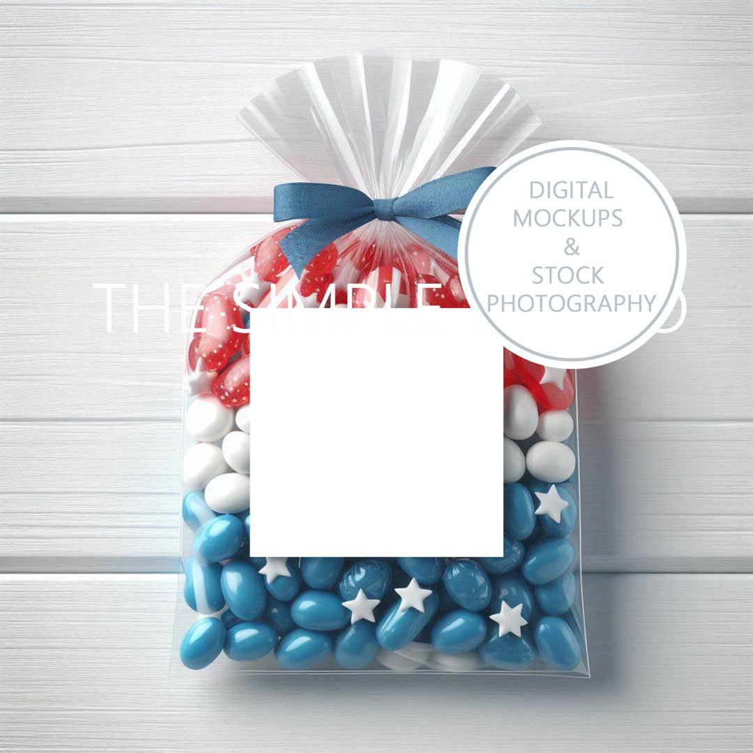 Square Patriotic 4th of July Sticker Label Mockup Blank Bag of Red ...