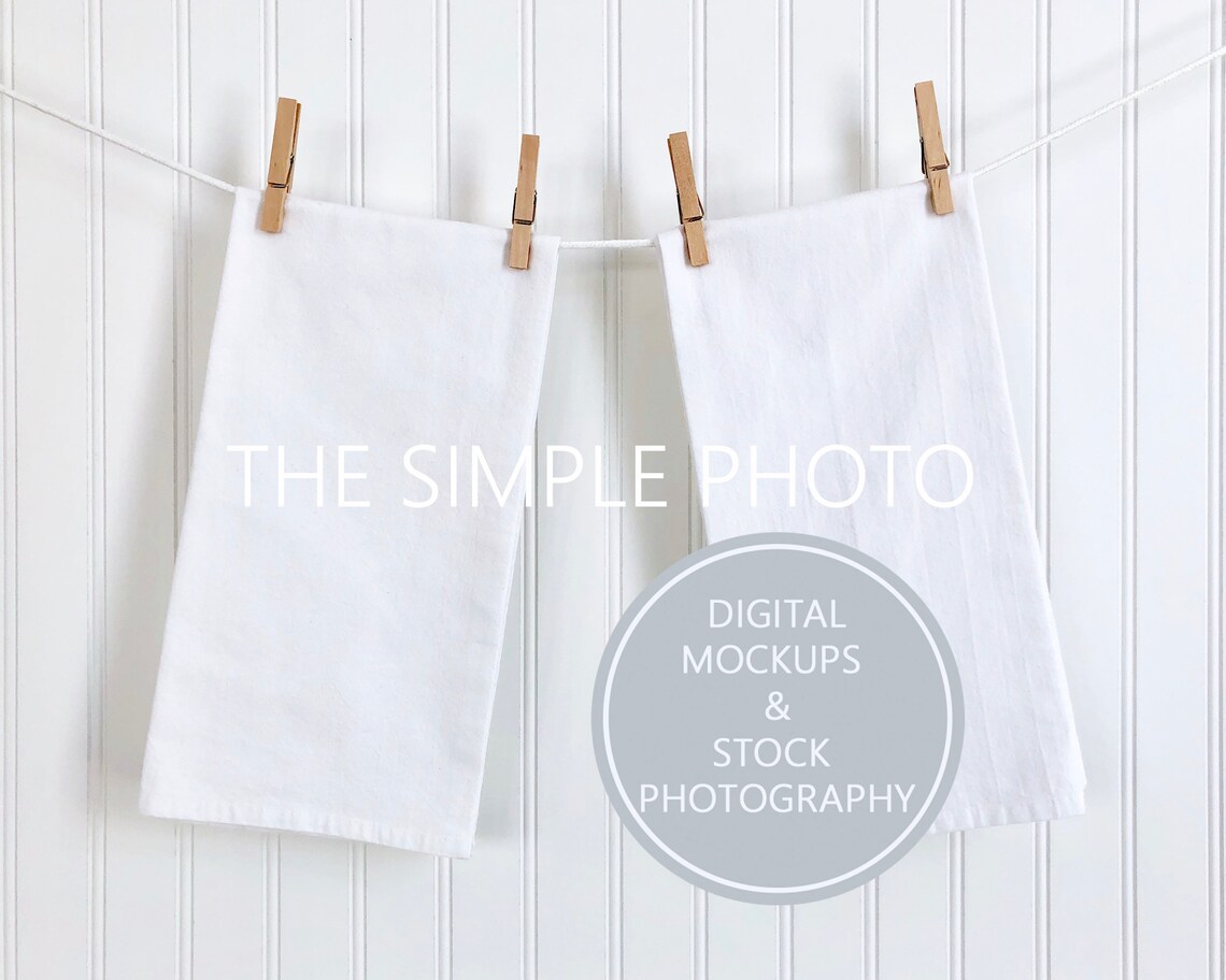 Mockup of 2 White Towels, Blank Towel Photo, Kitchen Towel Mockup, Hand ...