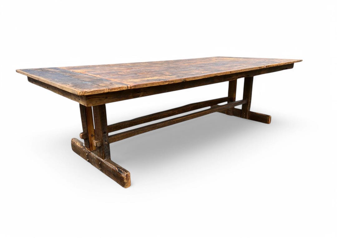 Farmhouse Reclaimed Wood Trestle Table With Breadboard - Etsy