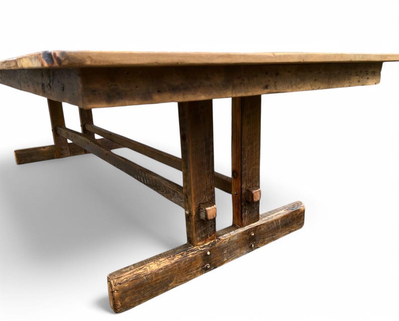 Farmhouse Reclaimed Wood Trestle Table With Breadboard - Etsy