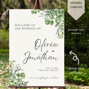 Custom Eucalyptus Wedding Welcome Sign Template, Elegant Greenery ...