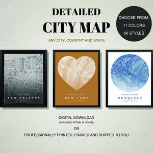 Custom MAP, Custom City Map, Personalized Map Print, Travel Map Gift ...