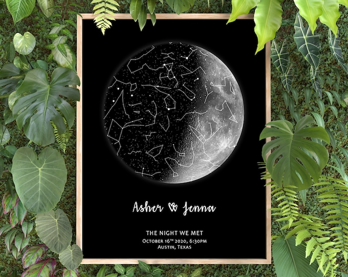 Star Map and Moon Phase Print Custom Star Map Personalized - Etsy