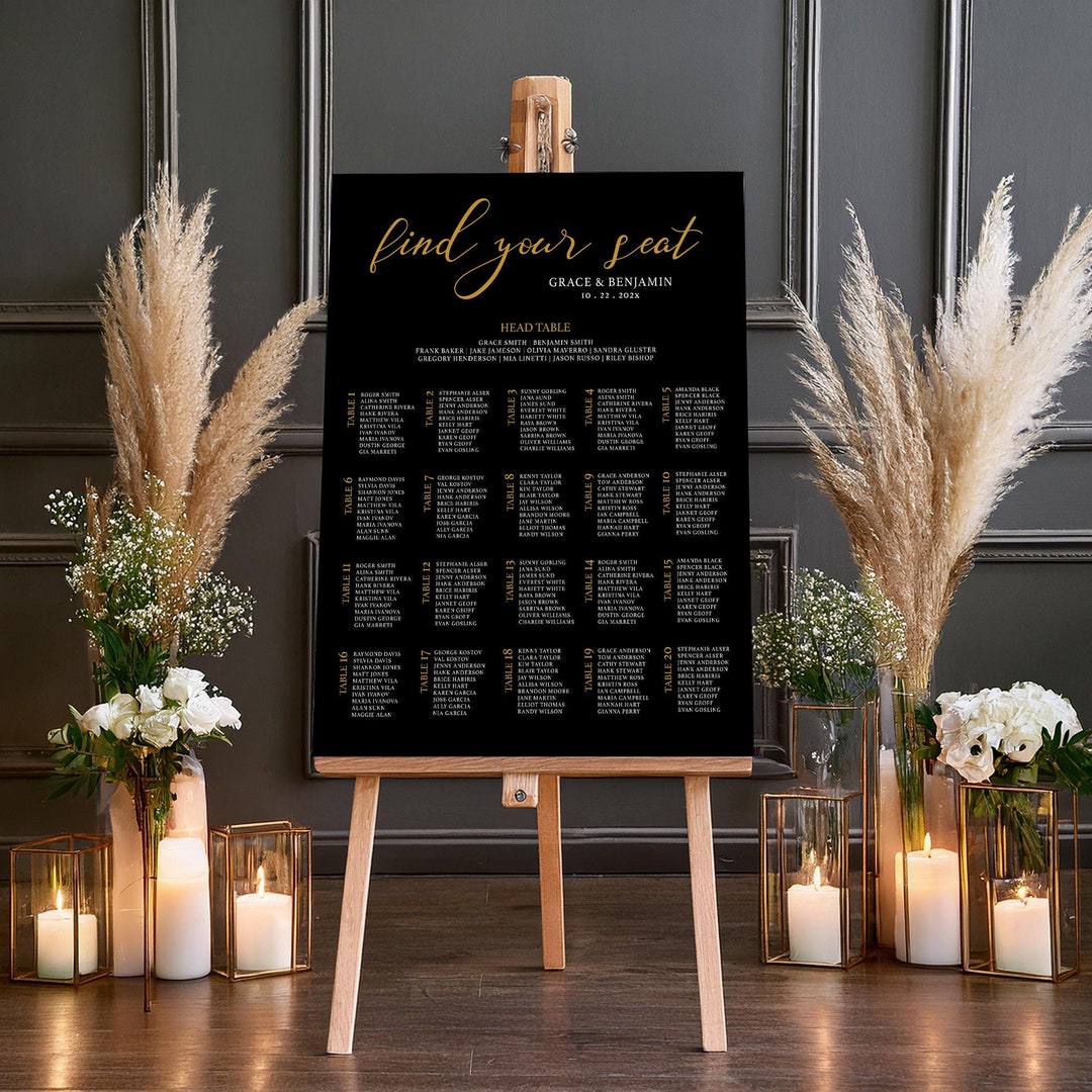 Black Wedding SEATING CHART, Custom Seating Chart, Printed or Digital ...