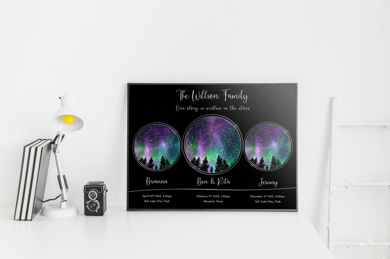 Custom Family Star Map Print 3 Location Star Map - Etsy