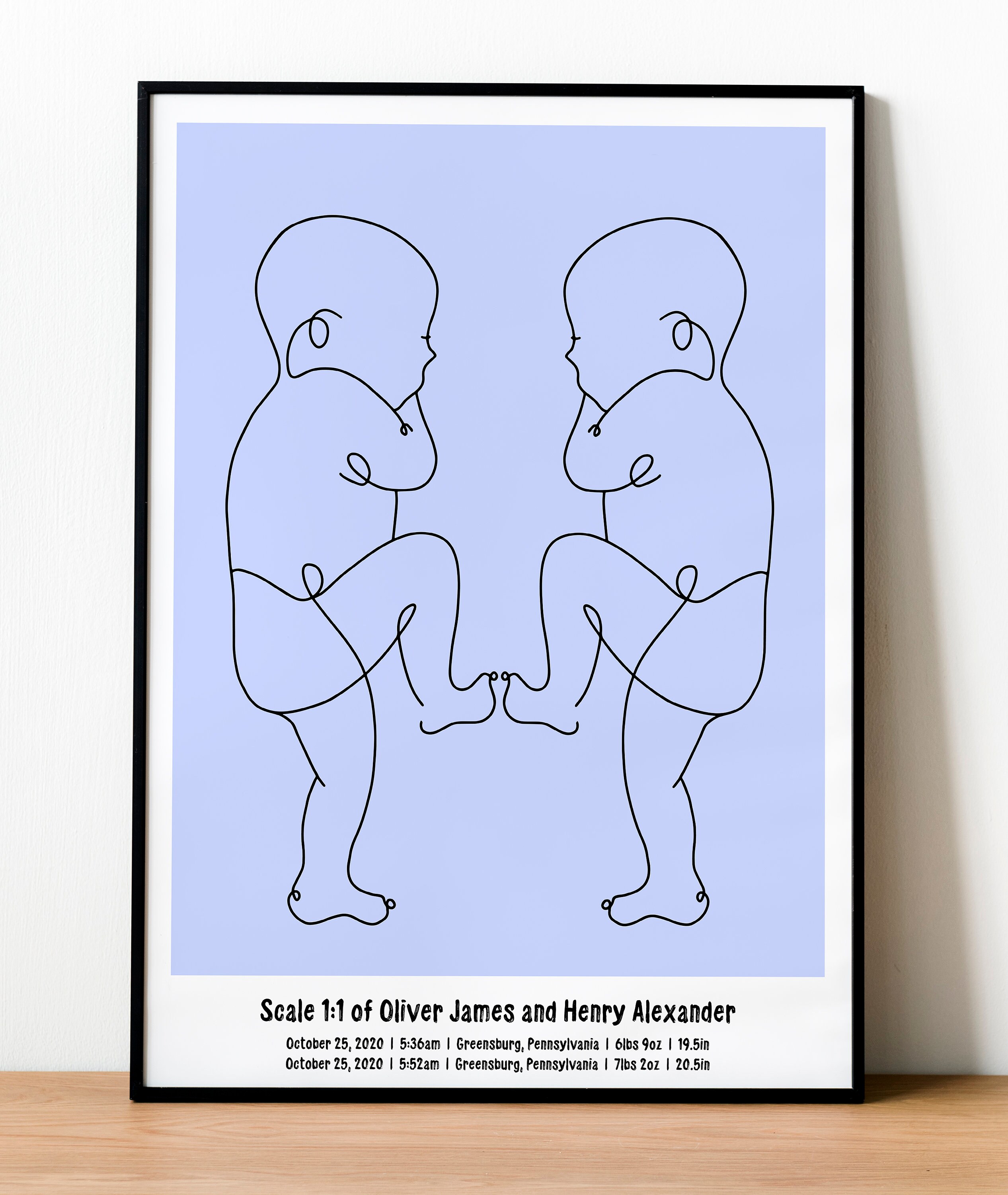Duo Baby BIRTH POSTER in Scale 1:1 Custom baby print | Etsy