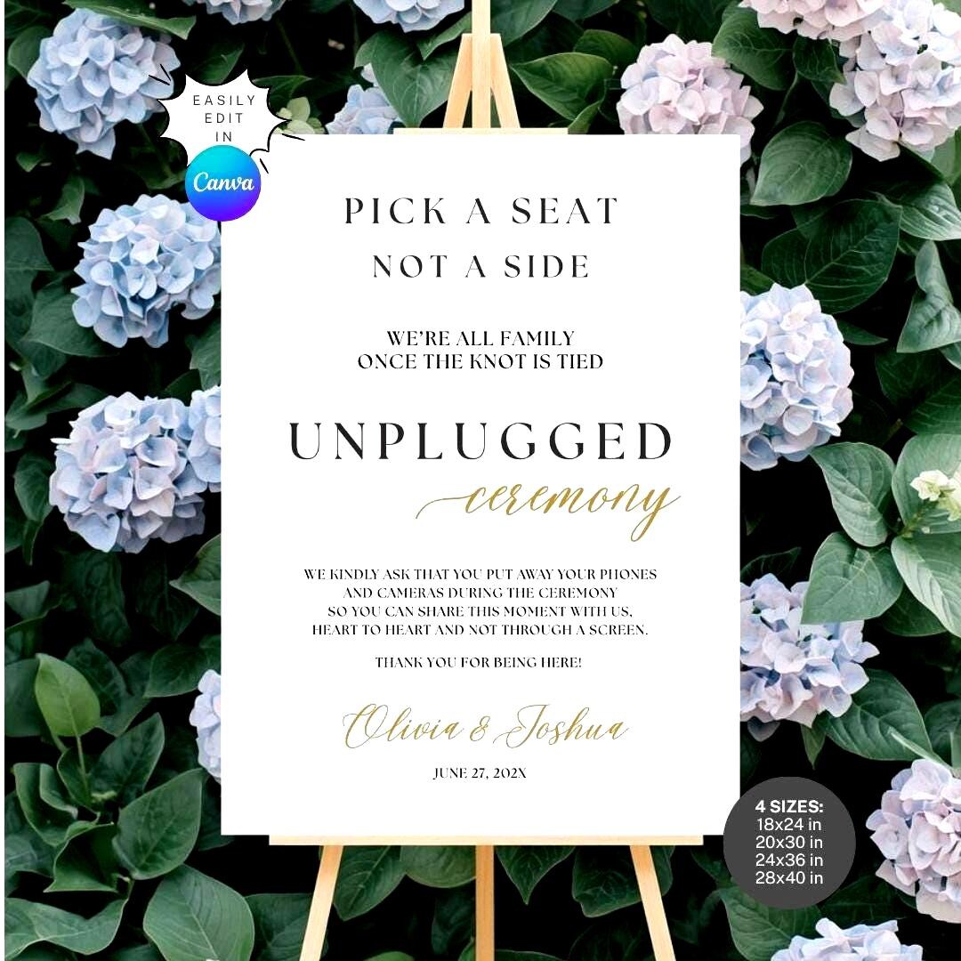 Unplugged Ceremony Canva Template, Elegant Modern Wedding Sign ...
