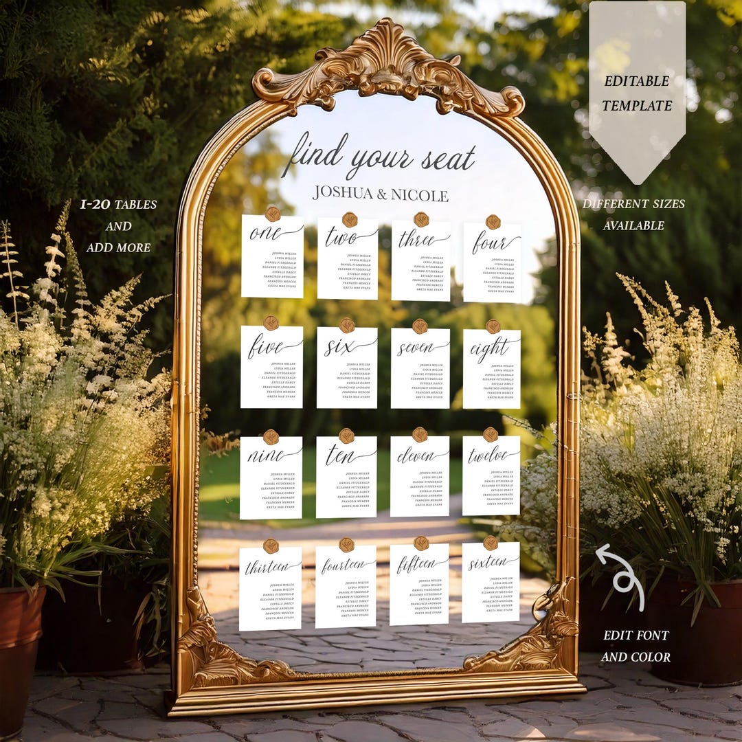 Wedding Seating Chart Cards, Custom Wedding Mirror Seating Chart ...