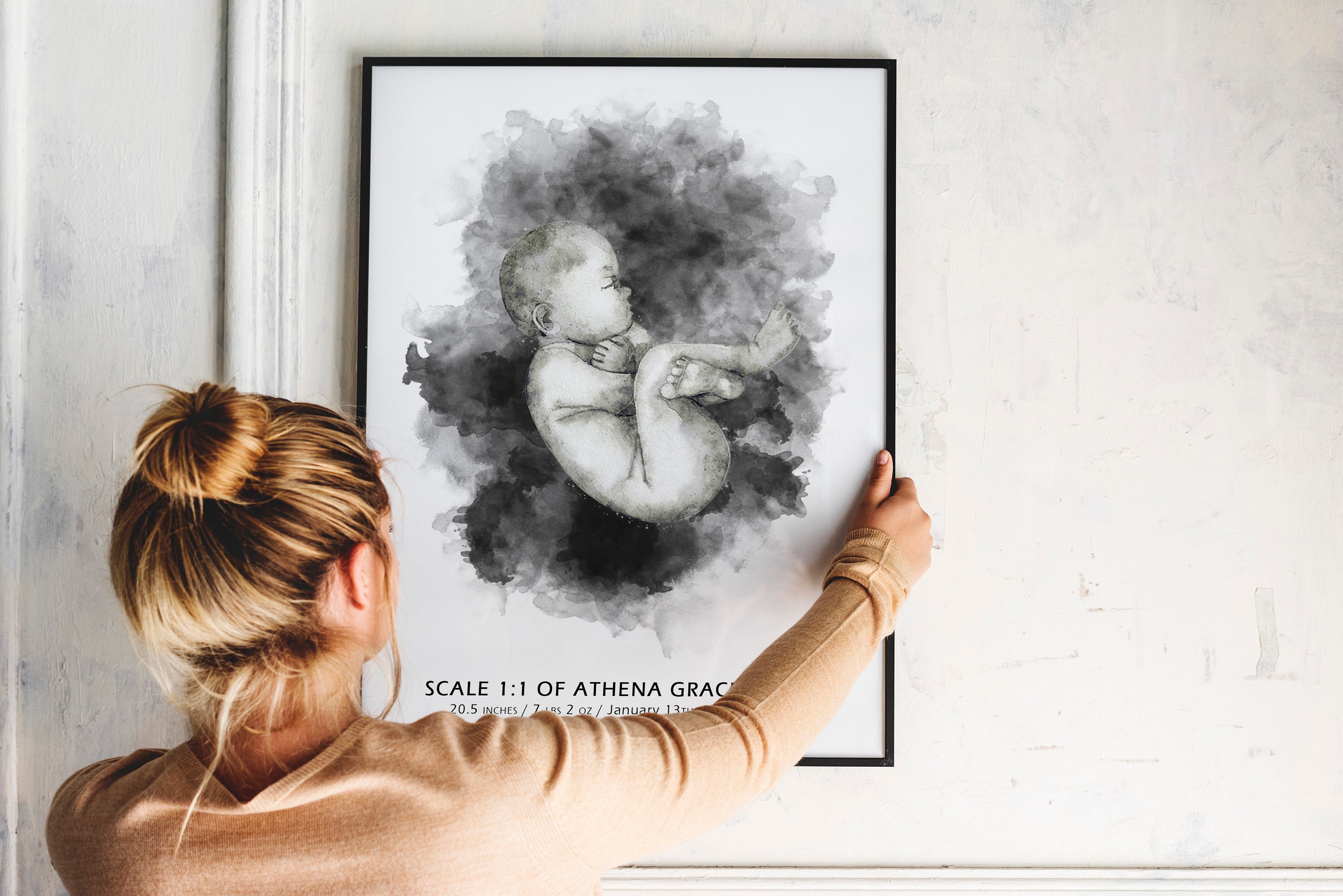 THE BIRTH POSTER in Scale 1:1, Baby Sketch, Custom Made Newborn Poster ...