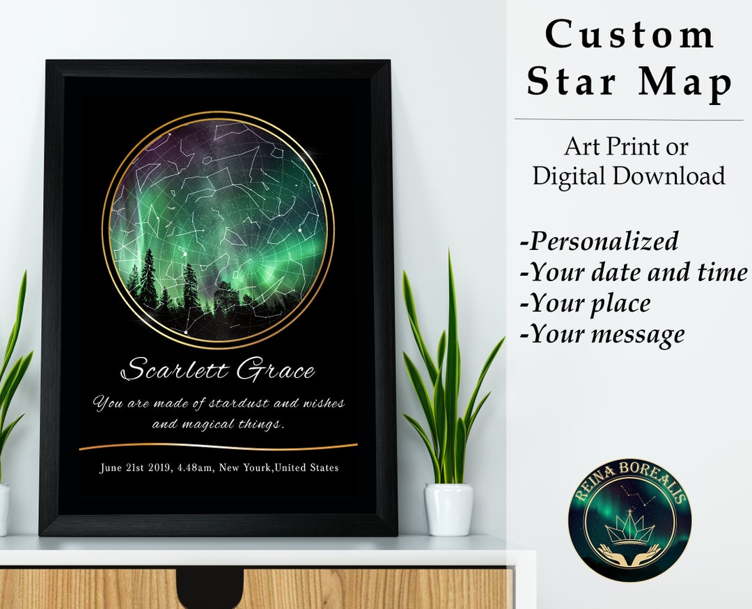 Custom Baby STAR MAP Poster, Personalized Birth Chart, Night Sky Print ...