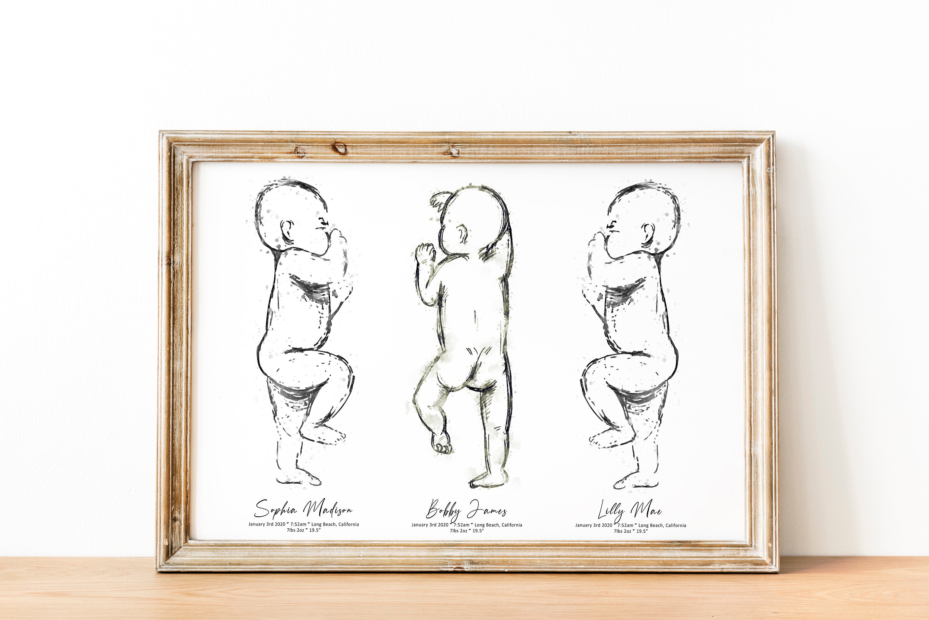 TRIO BIRTH Poster in Scale 1:1, Customized Birth Poster, SIBLINGS Birth ...
