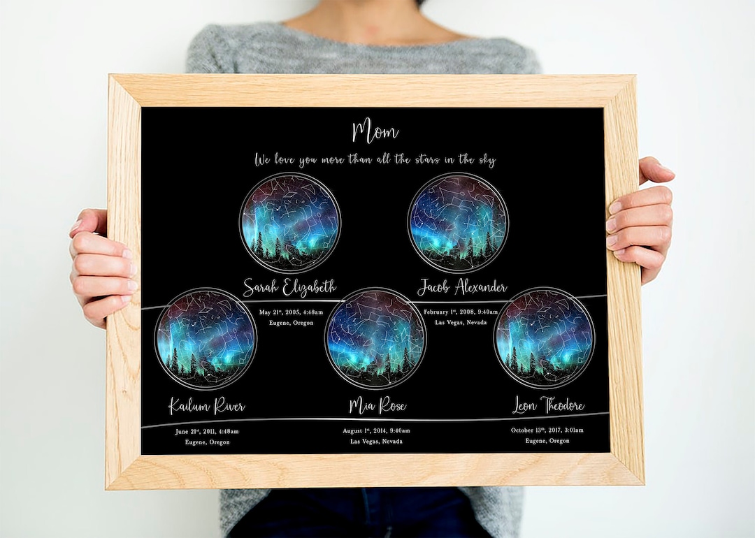 Custom 5 Star Map Print Mothers Day Gift, Custom Star Map by Date and ...