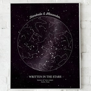Custom Star Map by Date, Personalized Star Chart, Night Sky Print ...