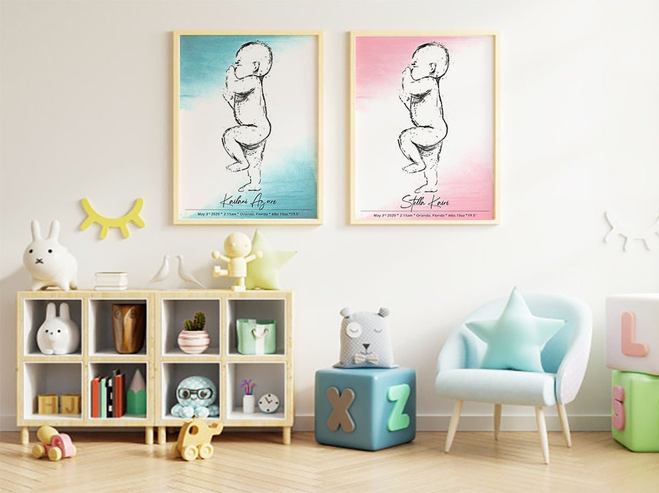THE BIRTH POSTER In Scale 1:1 Baby Sketch Custom Newborn | Etsy
