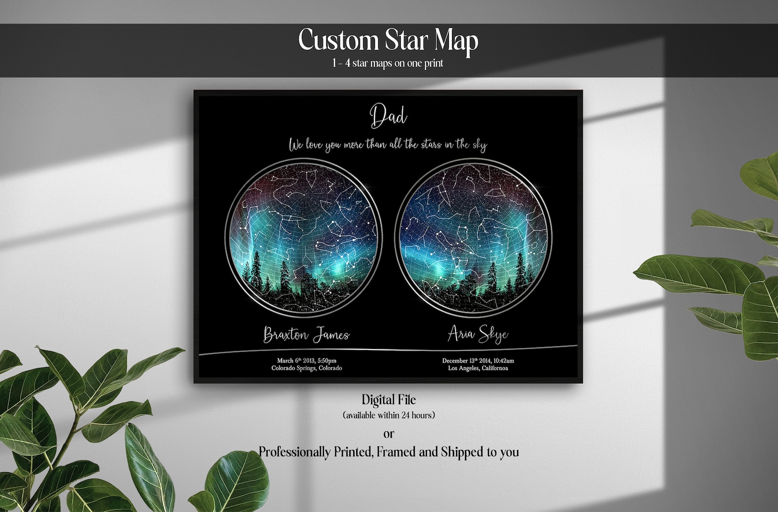 2 3 4 Custom Star Maps by Date and Location, Grandpa GIFT, Personalized ...