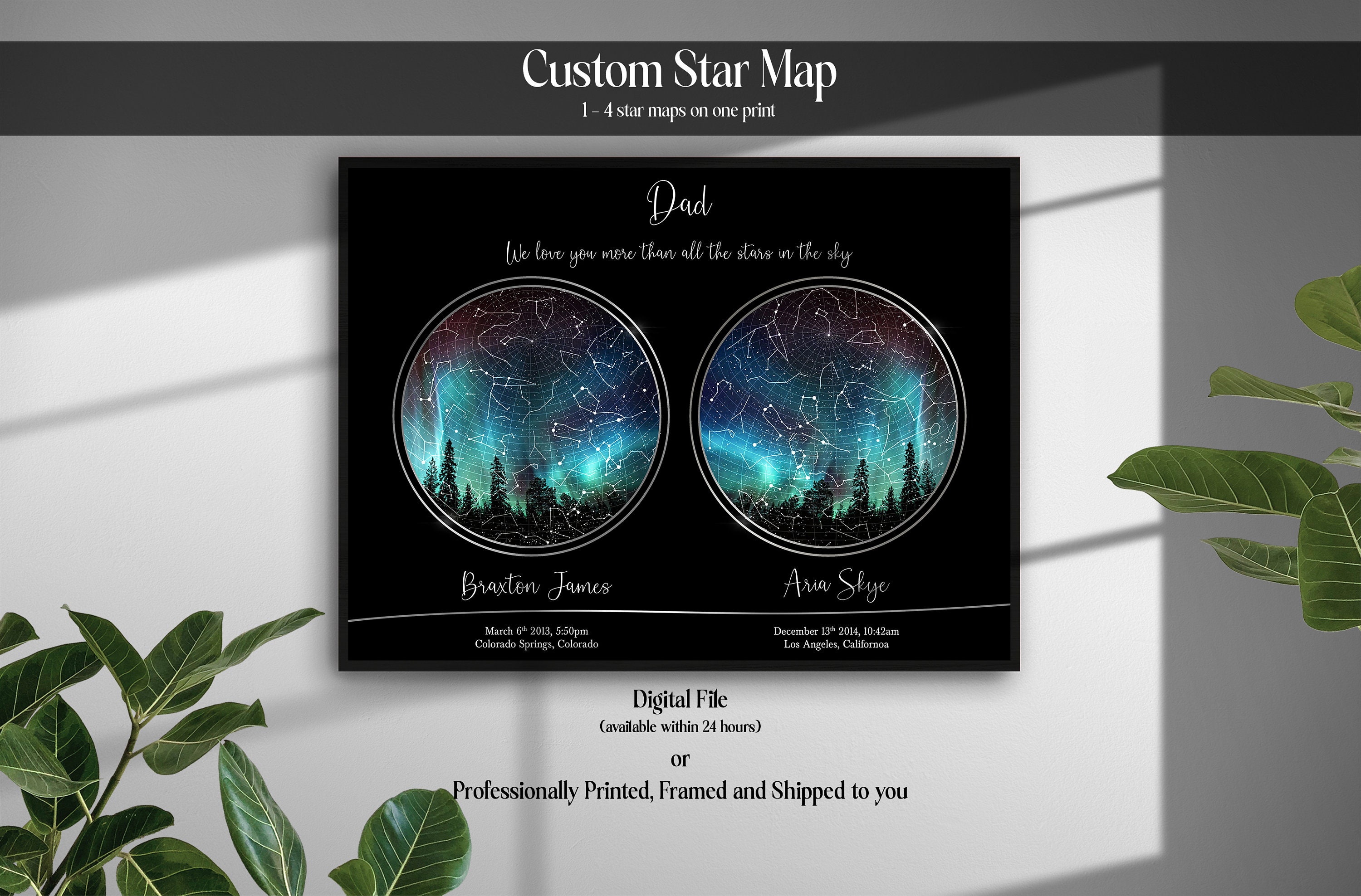 2 3 4 Custom Star Maps by Date and Location, Grandpa GIFT, Personalized ...