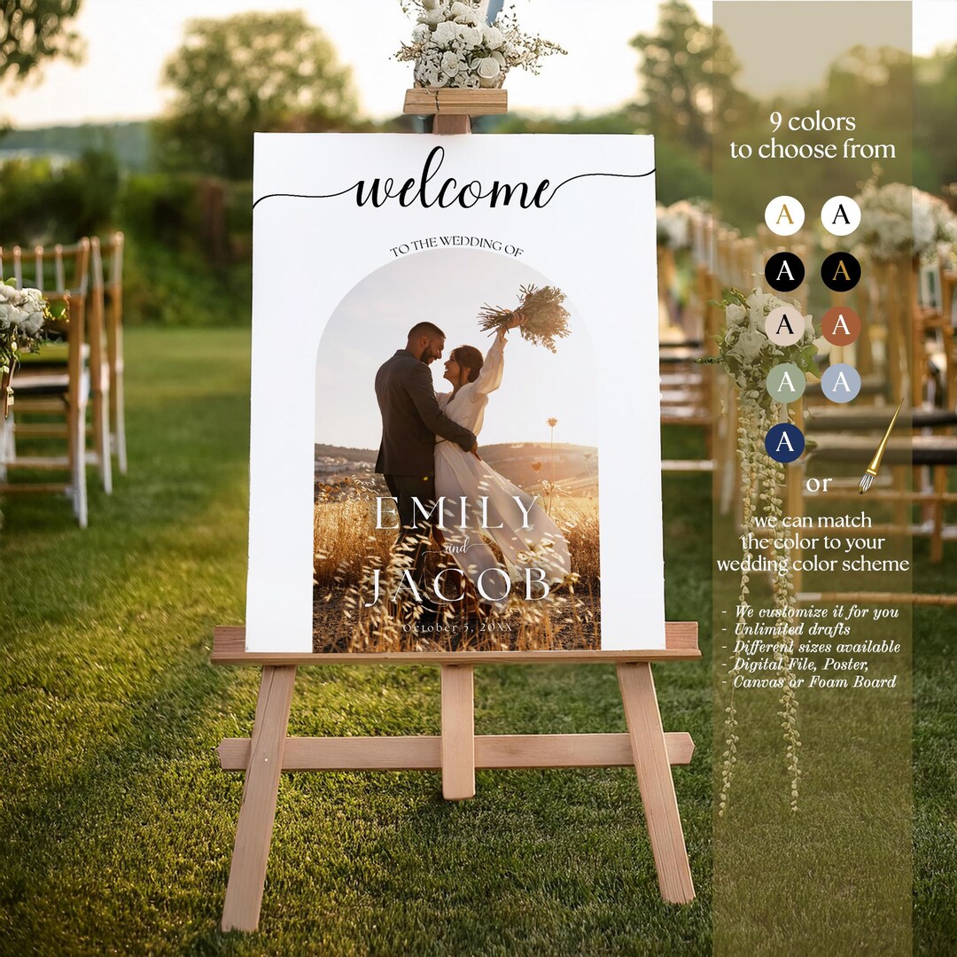 Arched Wedding Welcome Sign With Photo, Elegant Custom Welcome Sign ...