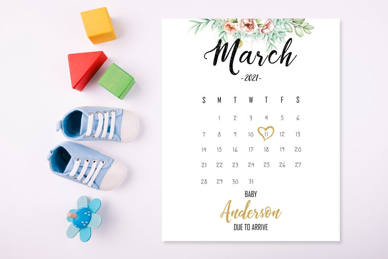 PREGNANCY ANNOUNCEMENT Calendar MARCH 2021 Custom Social | Etsy