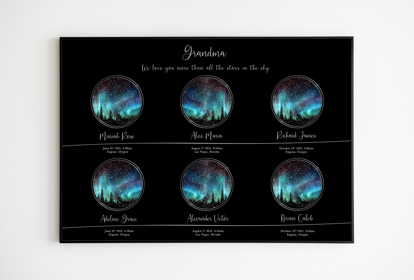 Grandma Mother's day gift Custom 6 STAR MAP by date | Etsy