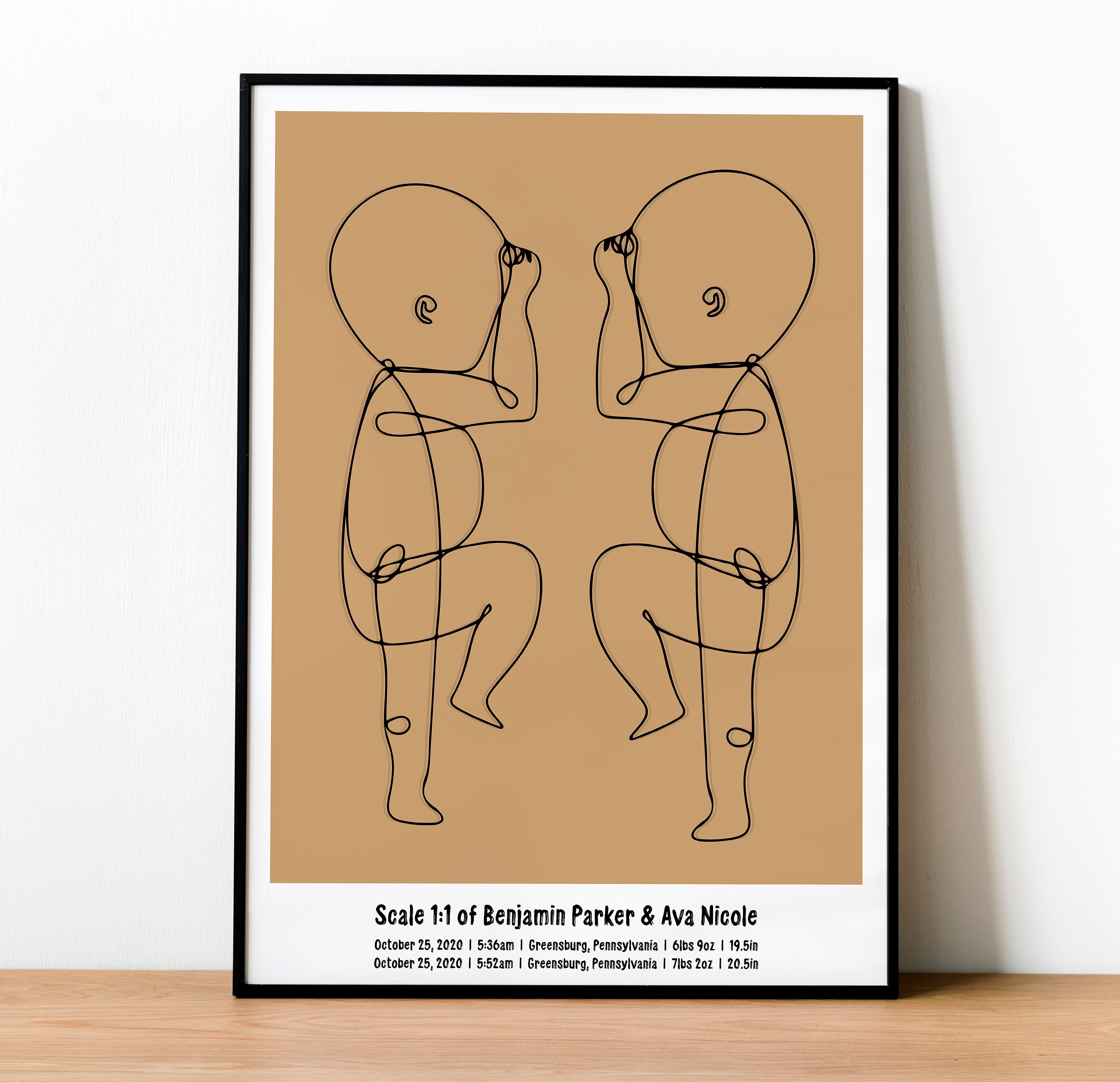 Duo BIRTH POSTER in Scale 1:1 Custom Twin Babies Print - Etsy