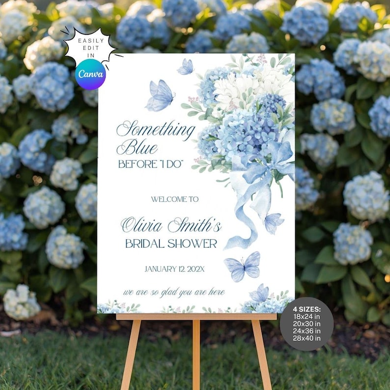 Something Blue Bridal Shower Welcome Sign | Before I Do Blue Theme ...