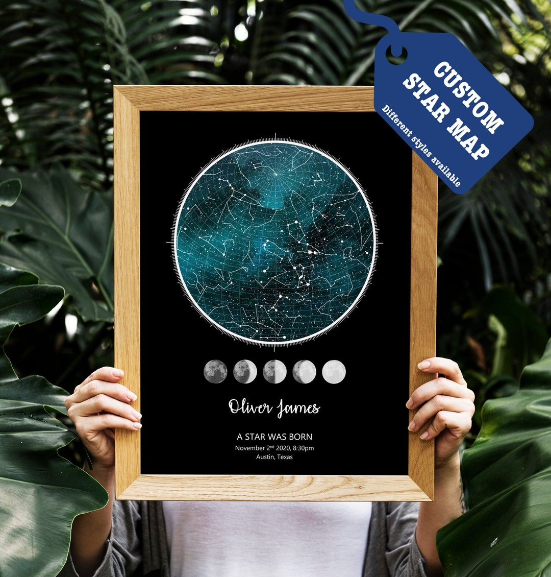 Custom Star Map – the Day You Were Born • Personalized Night Sky Chart ...